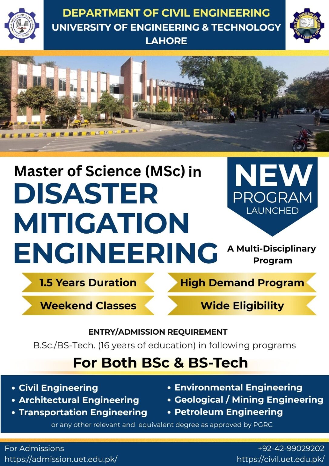 Admissions Open for MSc in Disaster Mitigation Engineering at UET ...
